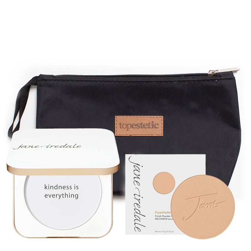 Пудра Jane Iredale PureMatte Finish Powder Refill + Refillable Compact: матирующая пудра компактная 9,9 г + пудреница (белый цвет) 1 шт + косметичка 1 шт