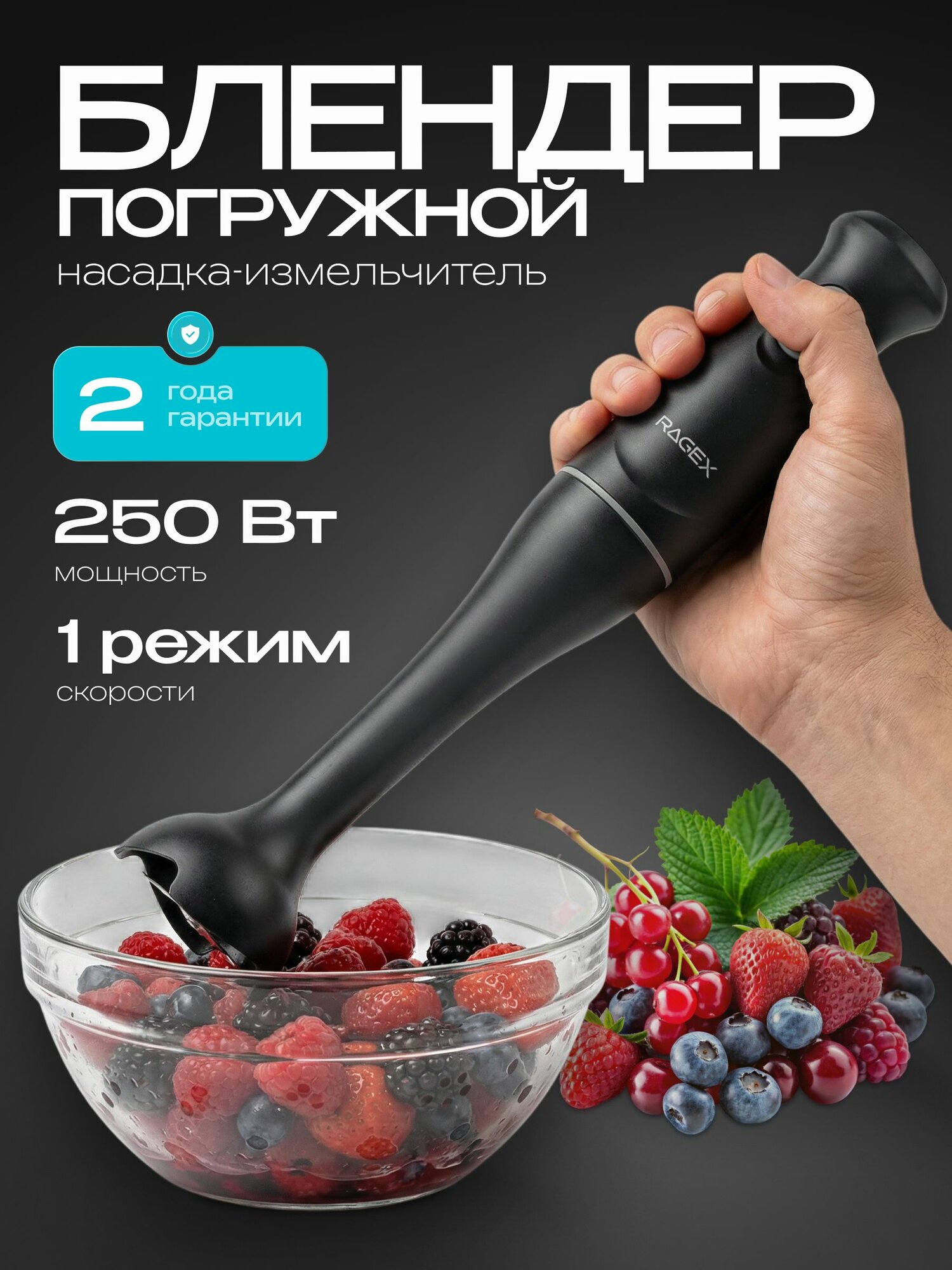 Блендер погружной RAGEX R1506, 250Вт, черный