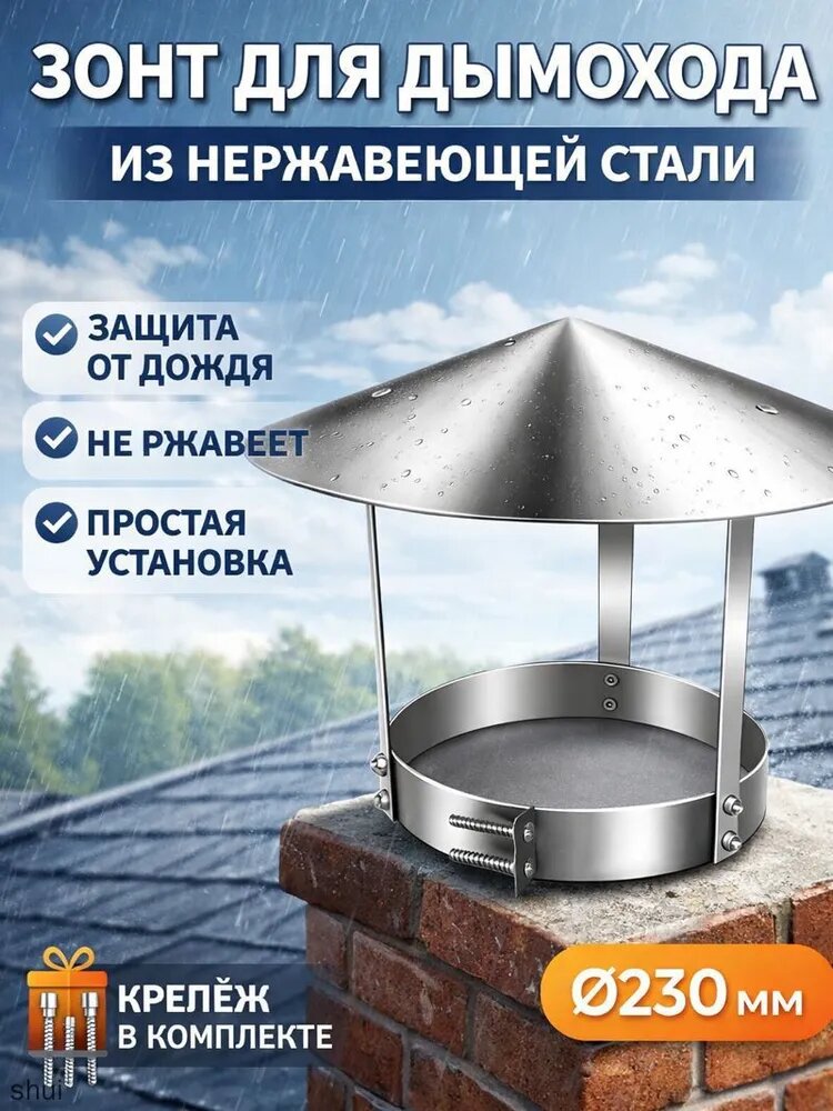 Зонт (грибок) для дымохода 230 мм нержавеющая сталь оголовок трубы