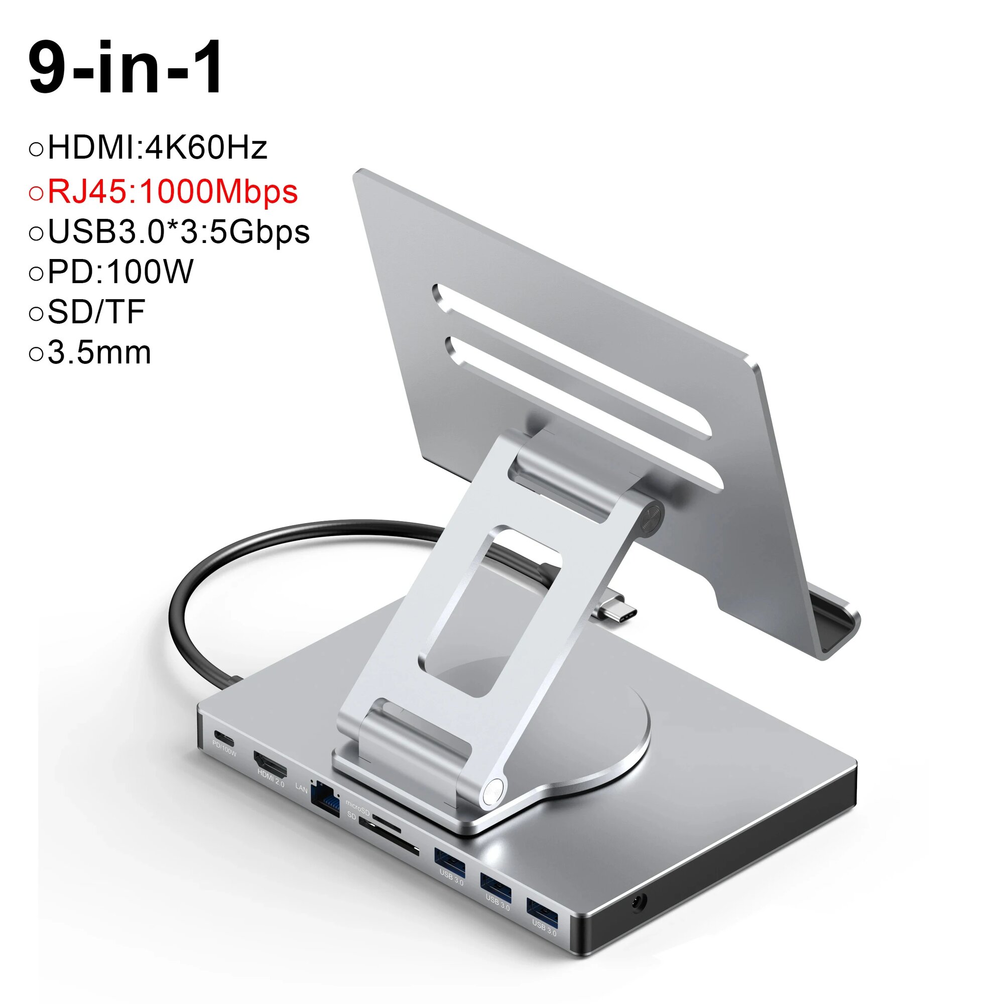 KEBIDUMEI USB-хаб 9-в-1 для планшета Type-C HDMI 4K