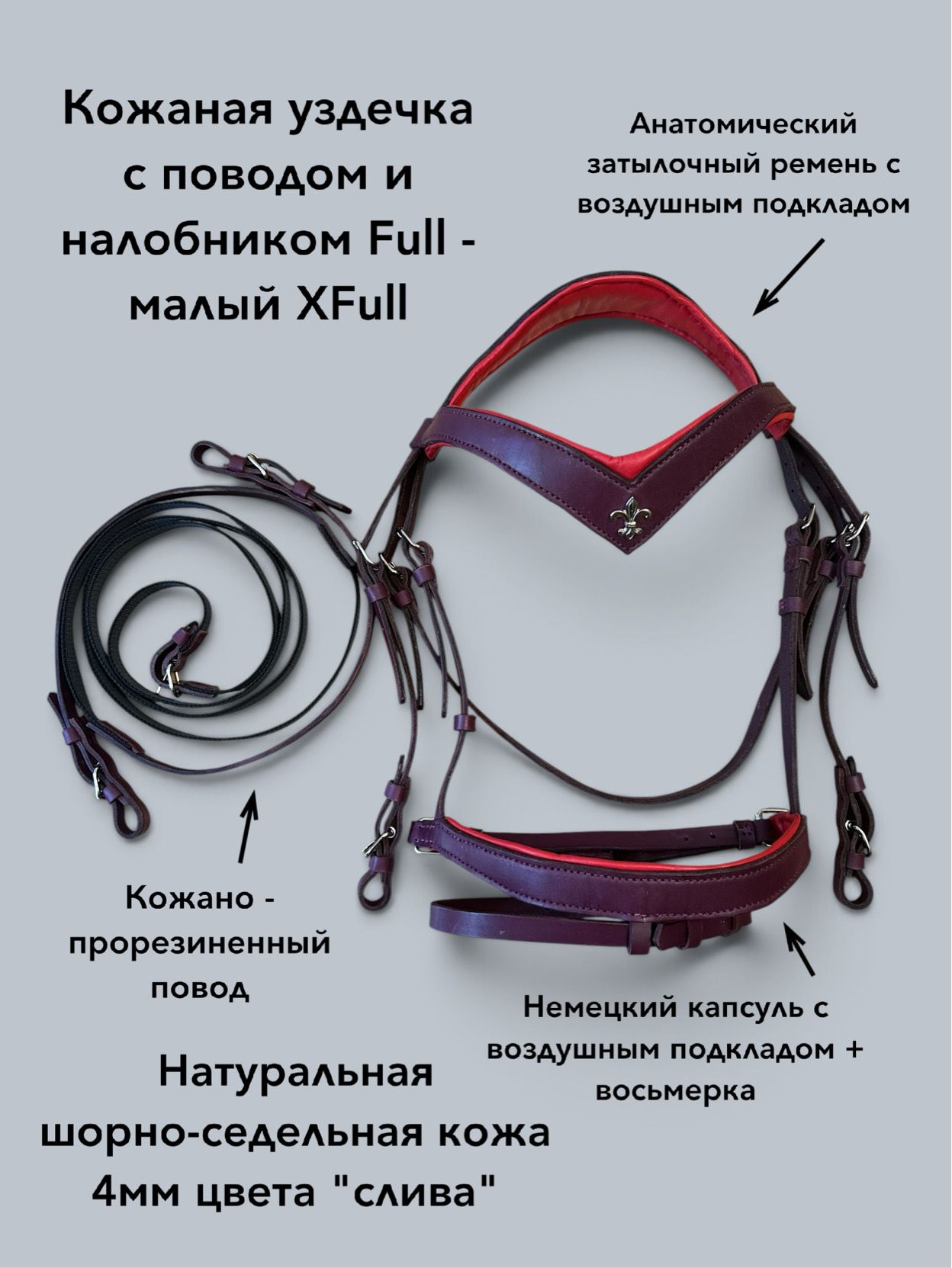 Уздечка с поводом для лошади
