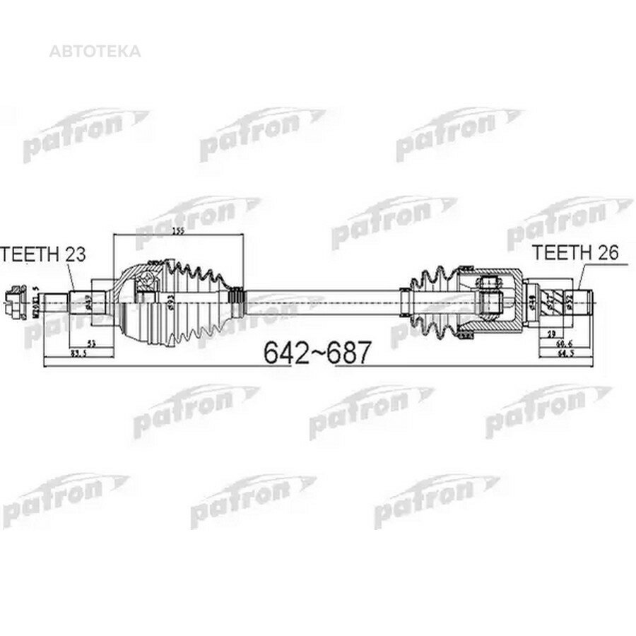 Полуось передний мост слева 23x642x49x26 NISSAN: NOTE 1.4/1.6 06- PATRON PDS0524
