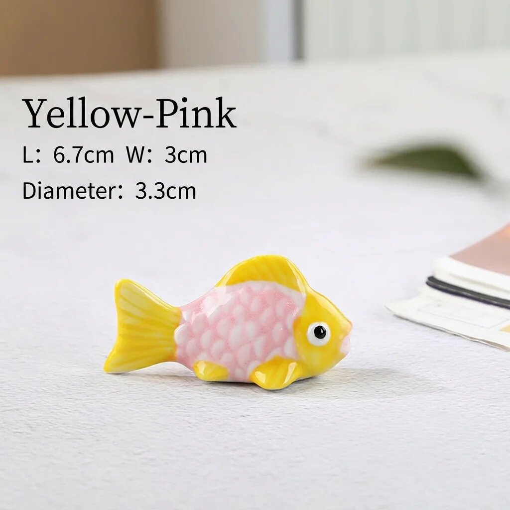 Керамическая фигурная подставка для палочек в виде рыбки Желтый, Yellow Pink