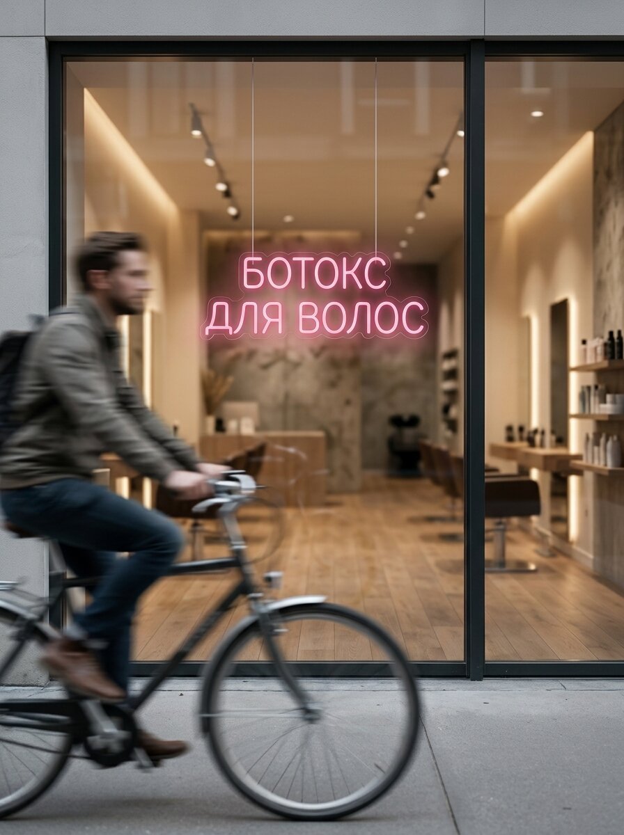 Неоновая вывеска "Ботокс для волос" 65х26см, неоновая надпись, LED светильник для салона красоты