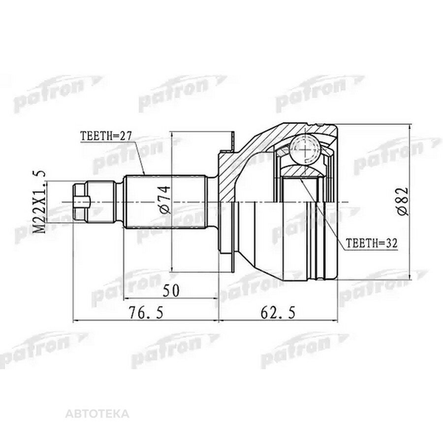 ШРУС SUBARU LEGACY 03- наруж. 27x52x32 PATRON PCV1106