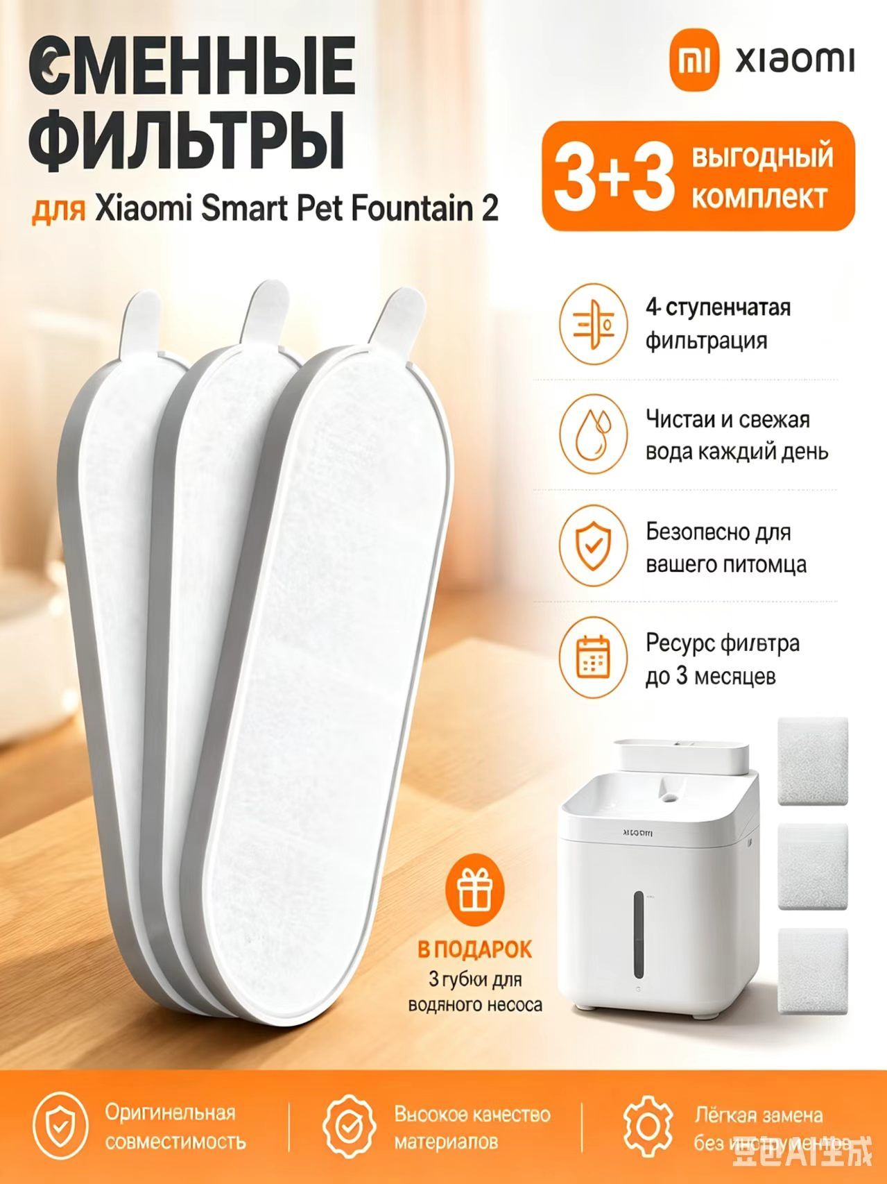 Фильтр для поилки для кошек Xiaomi Smart Pet Fountain Filter 3 шт