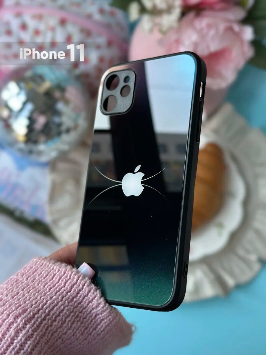 Чехол на iPhone 11 стеклянный с принтом, защитная накладка с эффектным дизайном и прочной поверхностью