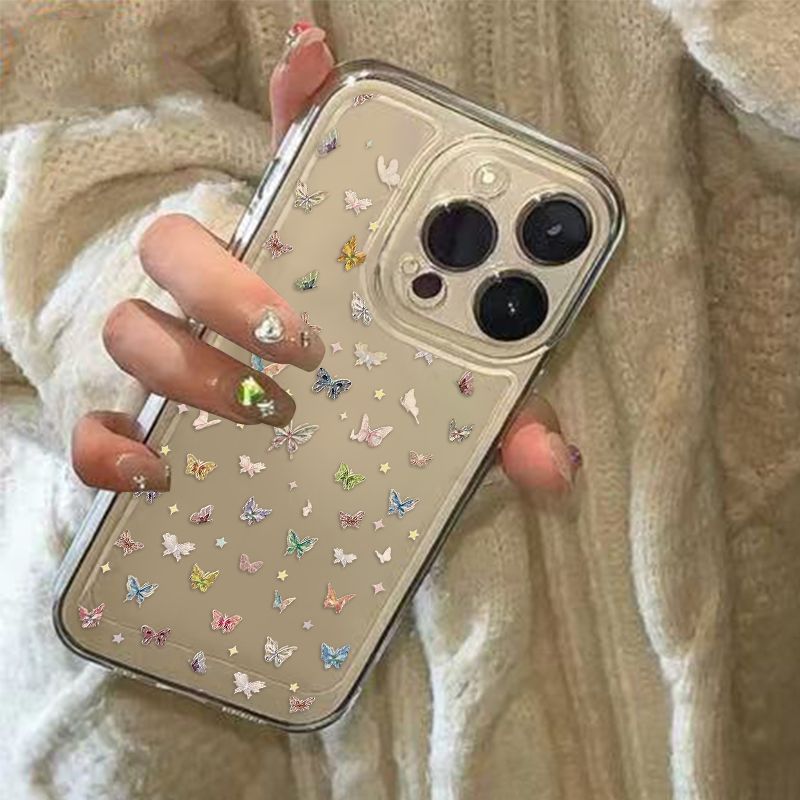 Чехол на Айфон 14 / iPhone 14 Прозрачный с маленькие радужные бабочки силиконовый удароПрочный