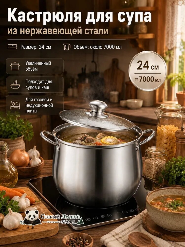 Казан 24 см 7 л с крышкой 1 шт сталь
