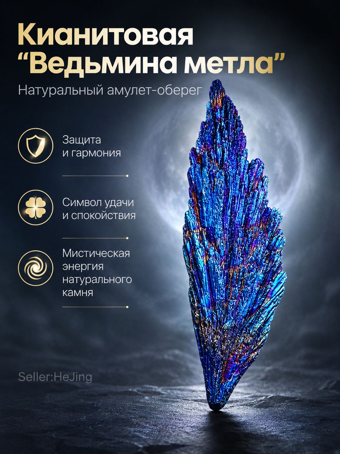 Кианитовая Ведьмина метла, натуральный амулет-оберег, талисман на удачу, защита от негатива, энергетический камень для дома и медитации, 10-20 г