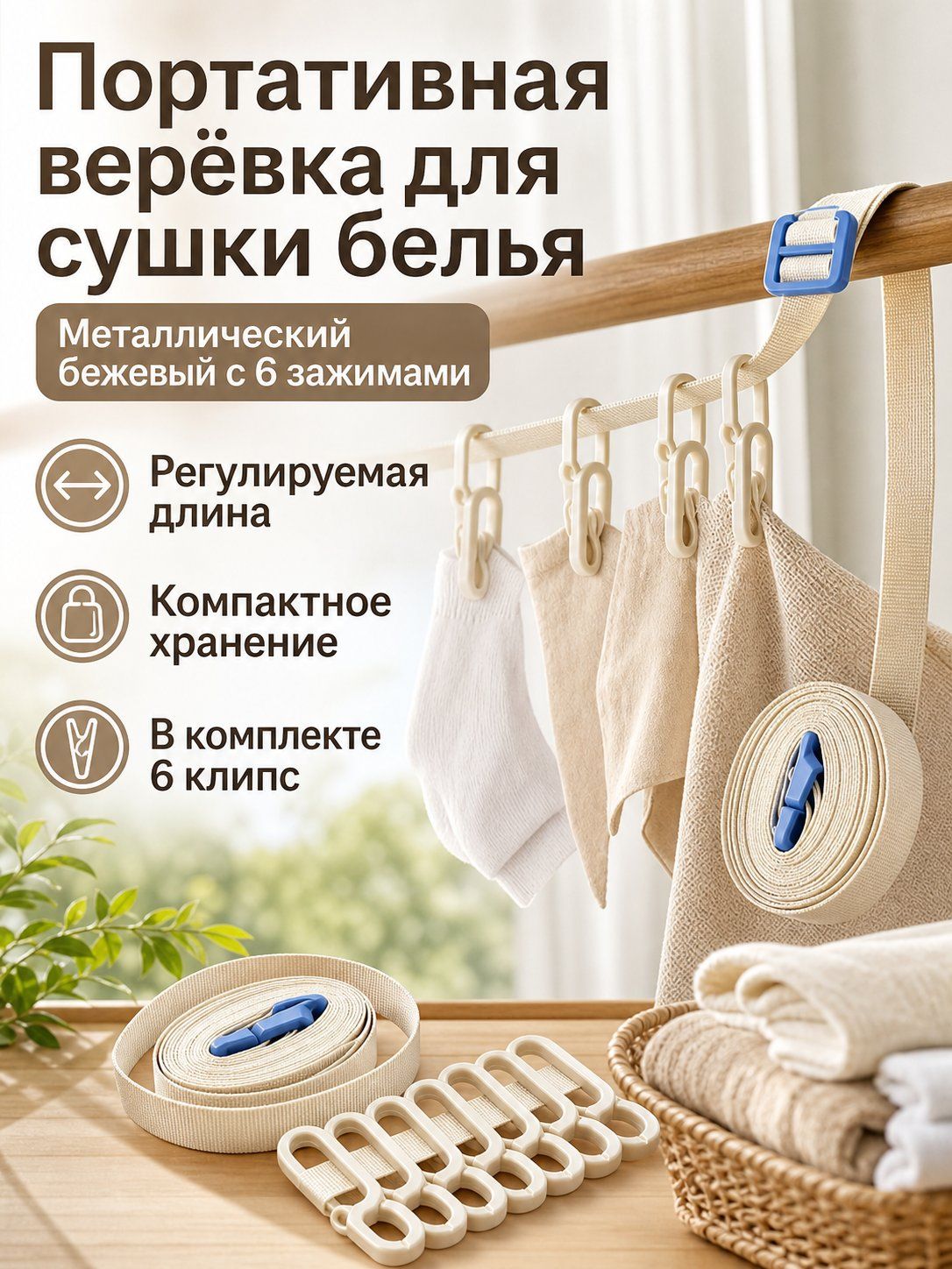 Веревка бельевая 3.5 м 3.5 мм полипропиленовая 1 шт бежевый