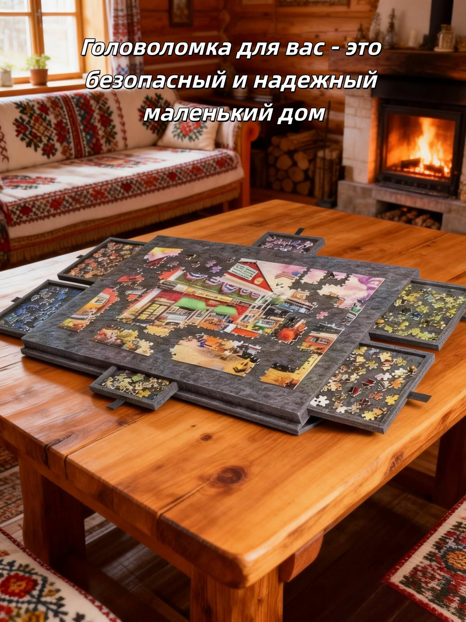Коврик-стол для пазлов с ящиками, Стол коврик для сборки пазлов