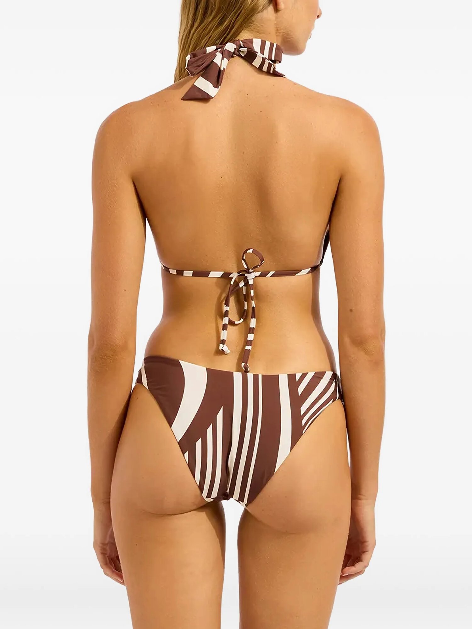 Купальник Seafolly Coastline striped-print triangle bikini, размер 46, brown — фото 1