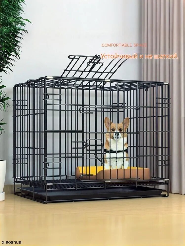 Клетка для животных 70×50×60 см, складная, с пластиковым поддоном и встроенной кормушкой, черная — фото 1