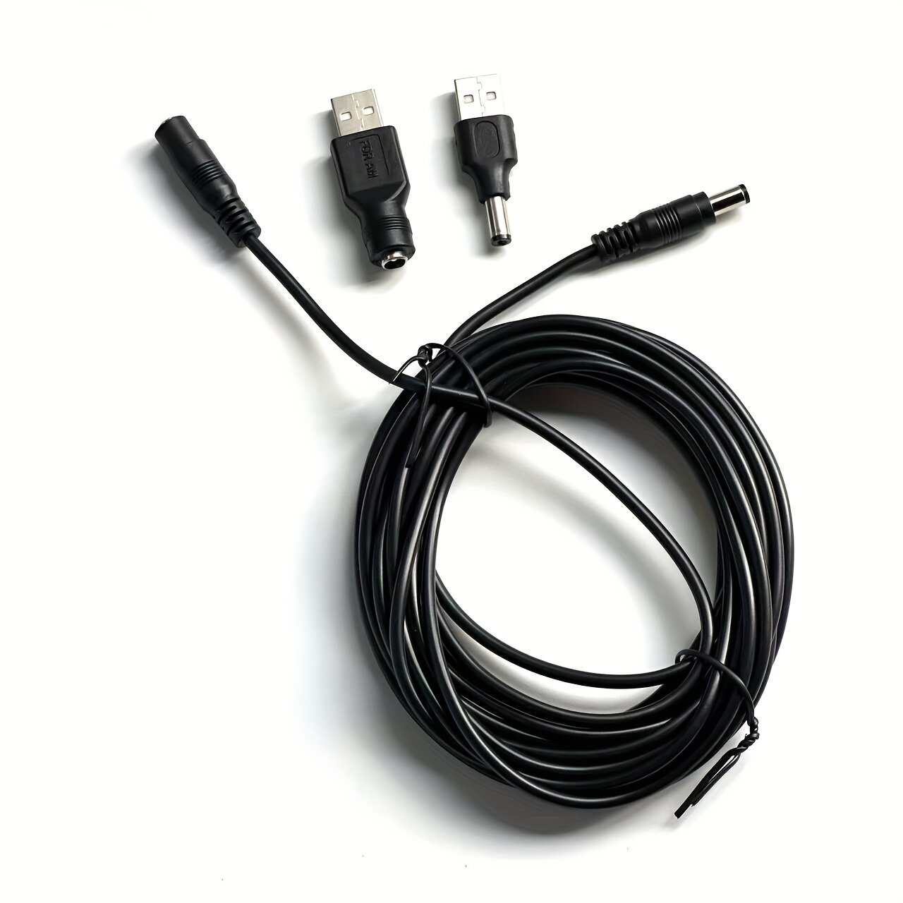 Комплект удлинителей питания постоянного тока с переходником USB male на DC female/male, длина 393,7 дюйма, разъем 5,5×2,1 мм, для блока питания 12 В, 1 комплект