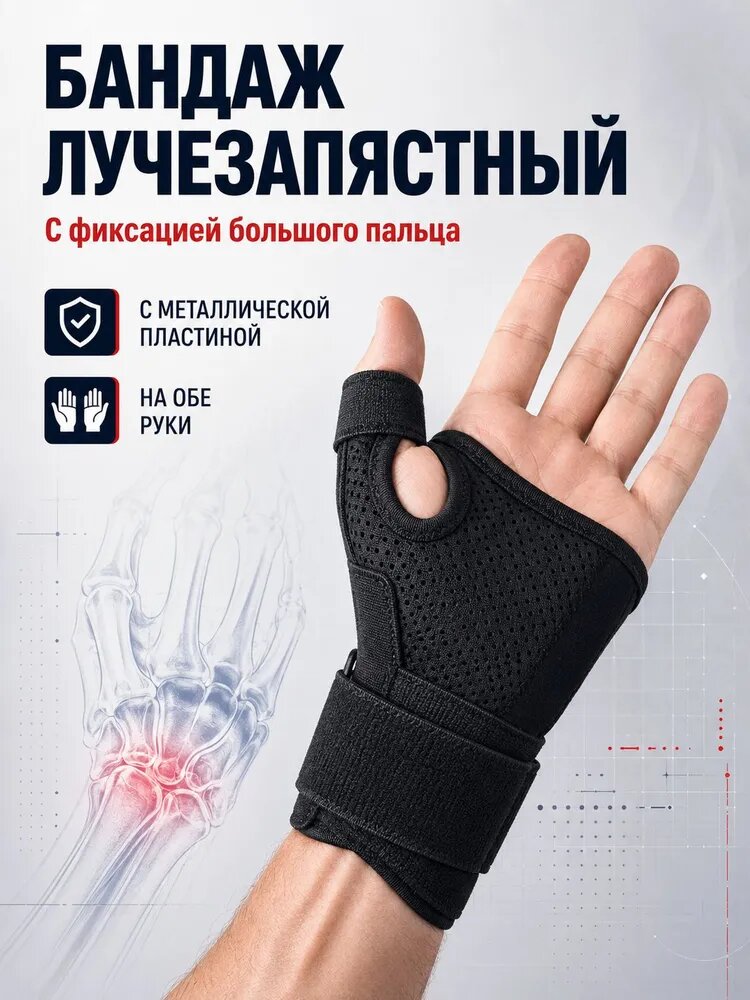 Ортез лучезапястный с фиксацией большого пальца, бандаж на запястье с металлической пластиной, фиксатор кисти от туннельного синдрома
