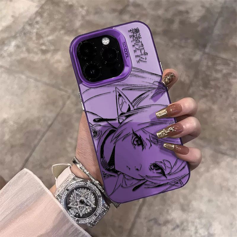 Чехол на Айфон 11 / iPhone 11 чёрный с фиолетовый телефона с аниме-скетчем силиконовый удароПрочный