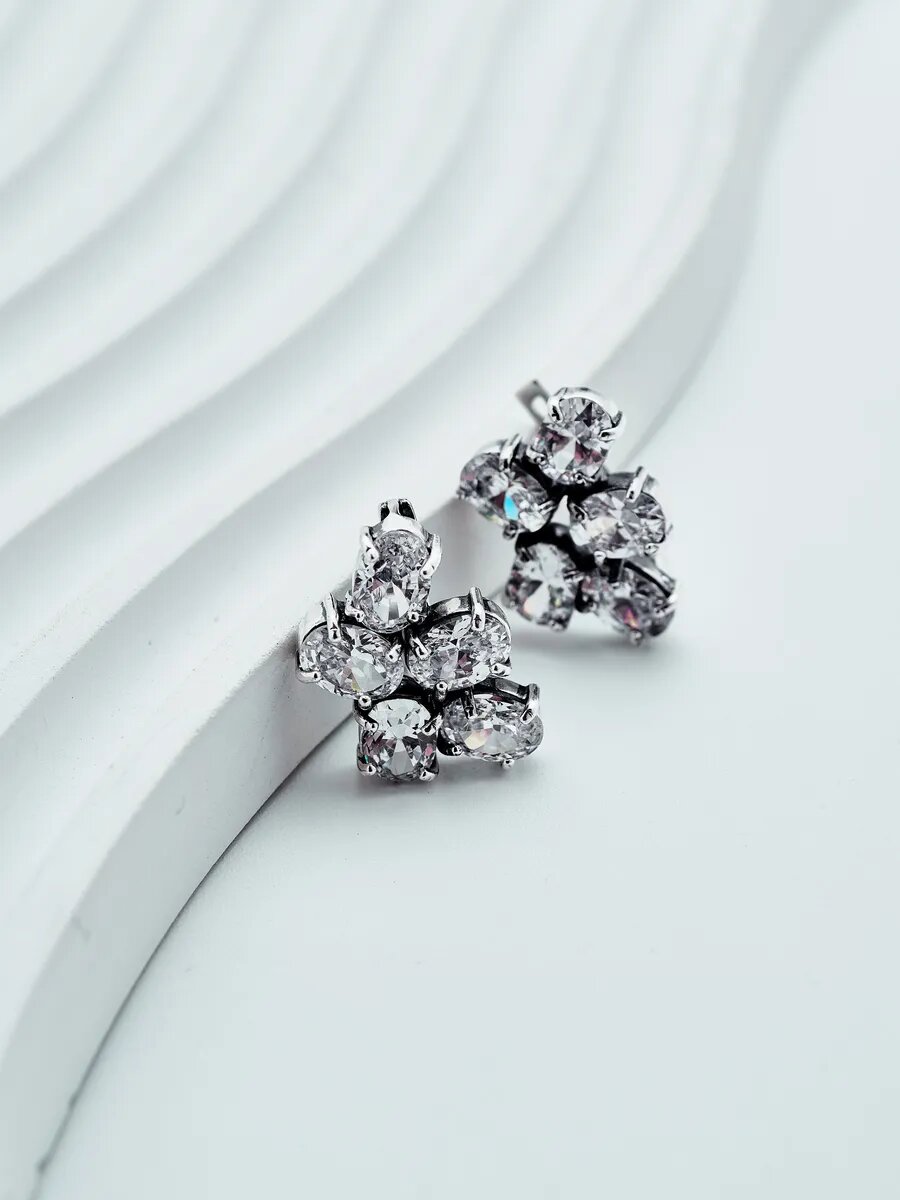 Серьги БРЮС, серебро, 925 проба, фианит