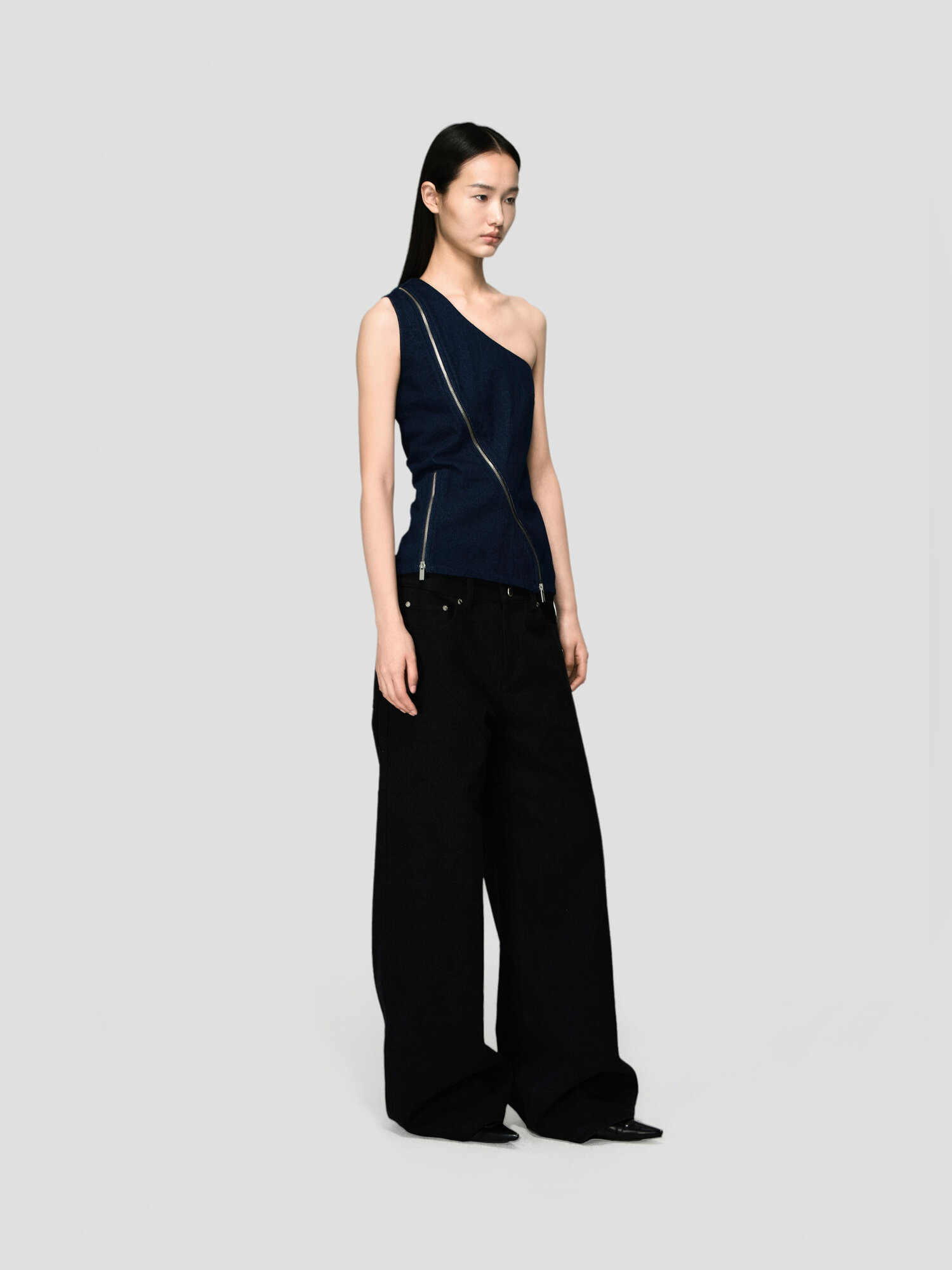 Топ Berhasm One shoulder zipper top, размер L, синий — фото 1
