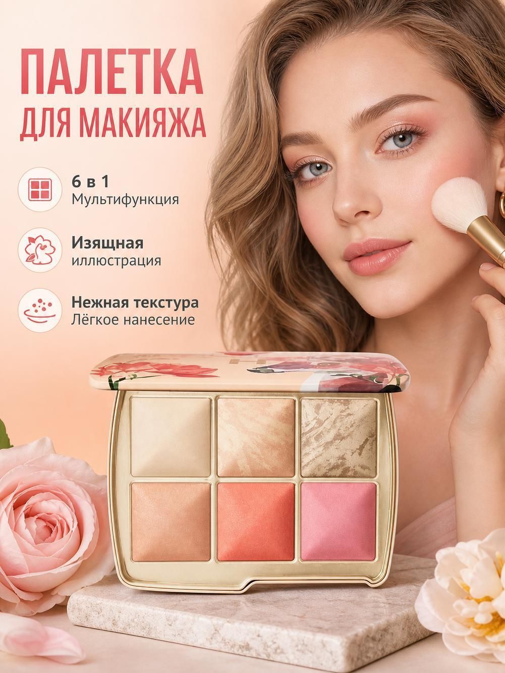 Палитра для контурирования лица из шести цветов