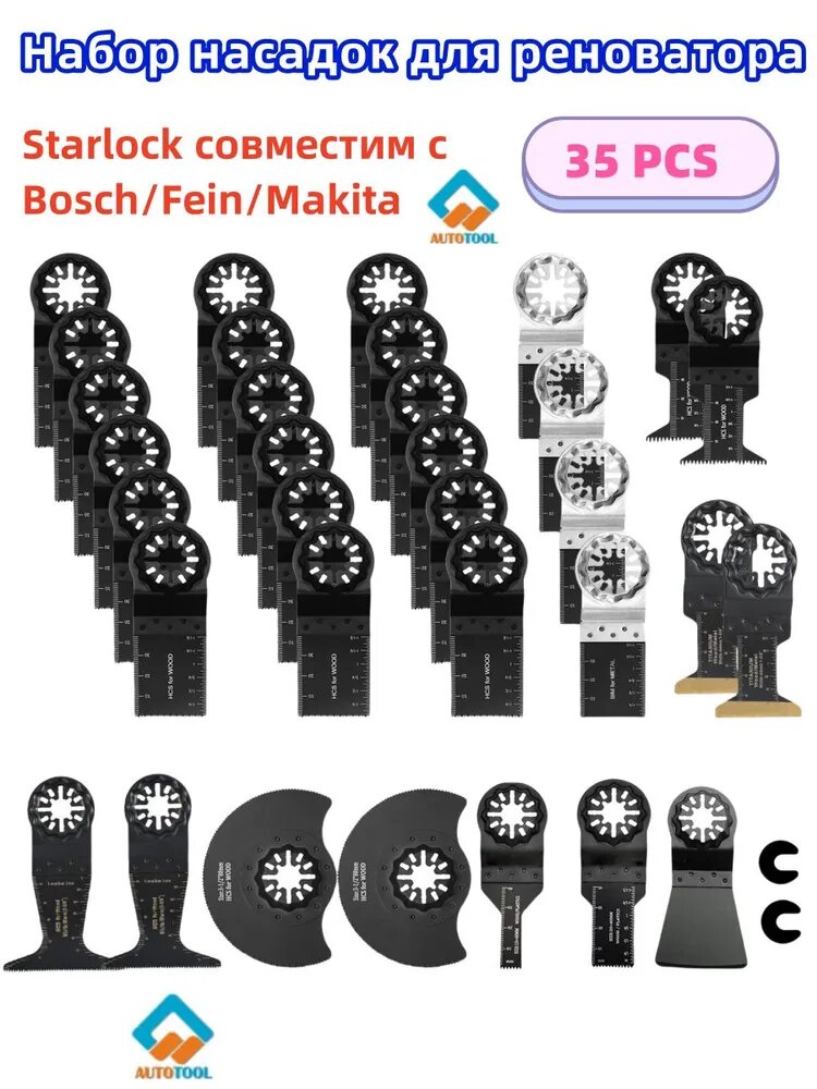 Набор насадок для реноватора, Starlock совместим с Bosch/Fein/Makita, 35 шт