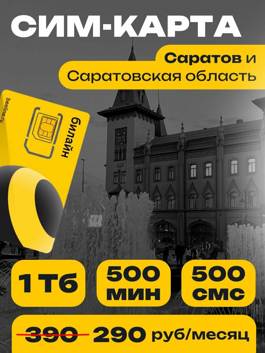 Сим-карта Билайн тариф Эксклюзивный Саратовская область 1024 Гб + 500 минут за 290 руб.