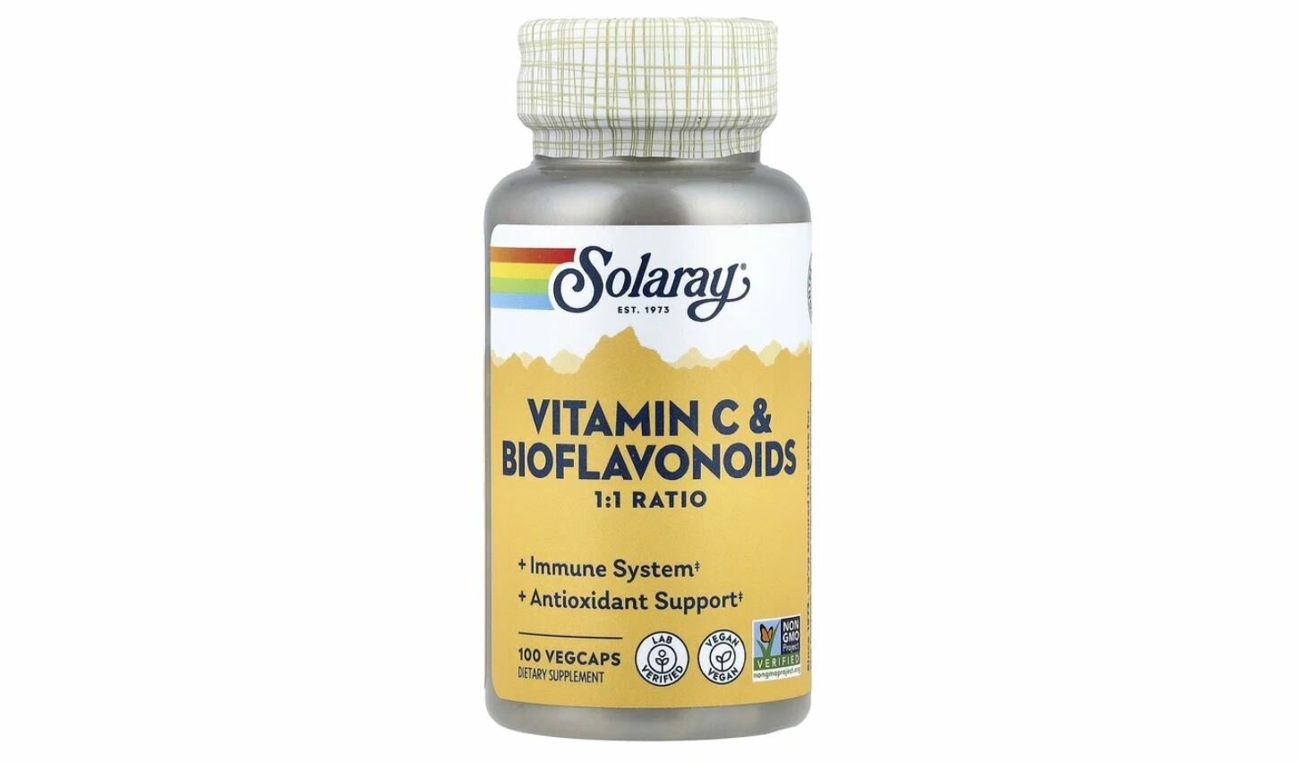 Solaray, Vitamin C & Bioflavonoids 1:1, Витамин C с концентратом биофлавоноидов, 500 мг, 100 растительных капсул