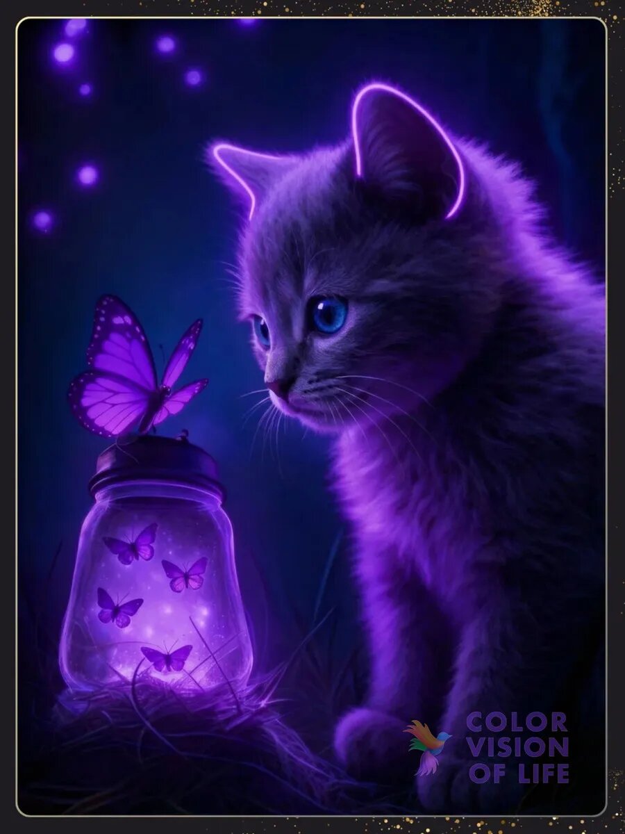 Алмазная мозаика COLOR VISION OF LIFE "Лавандовый Кот", 30x40, стразы