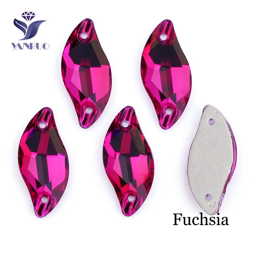Стразы YANRUO 3254 стеклянные для платья Розовый, 14x30mm 6Pcs, Fuchsia