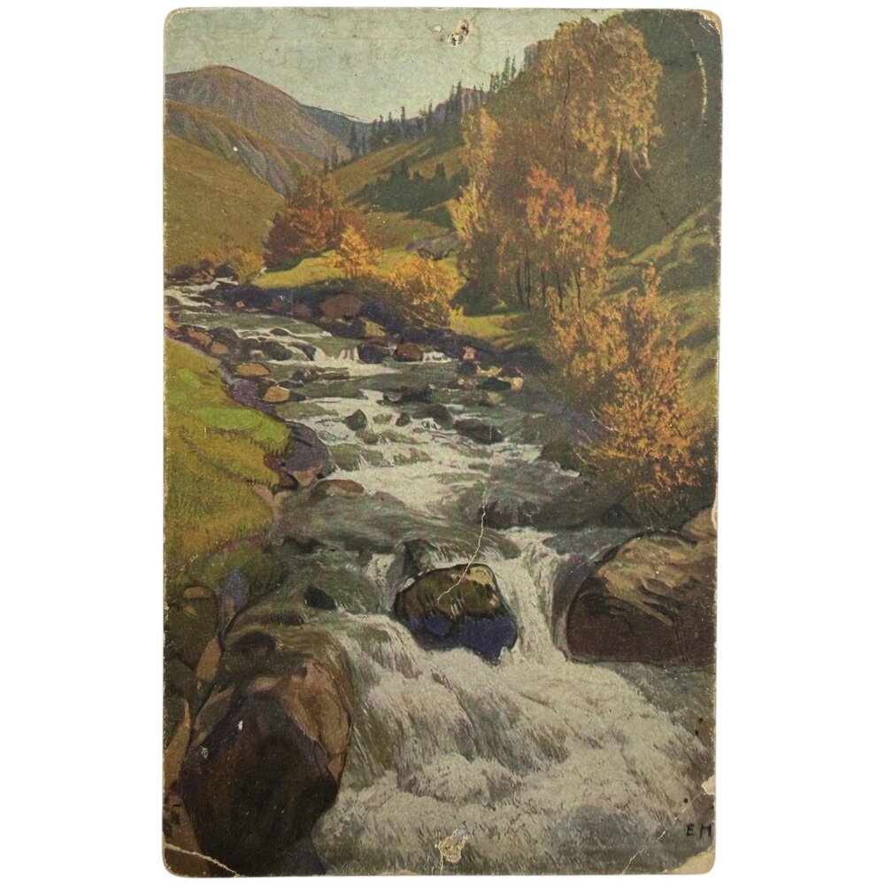 Почтовая открытка "Бурный поток в горах" 1900-1917 гг. Германская Империя