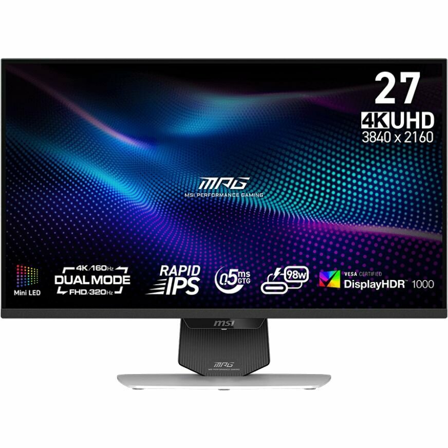 Монитор 27" MSI MPG 274URDFW E16M Rapid IPS 3840x2160, 160 Гц, 0.5 мс, 16:9, 400 кд/м , 2xHDMI 2.1, DP 1.4a.