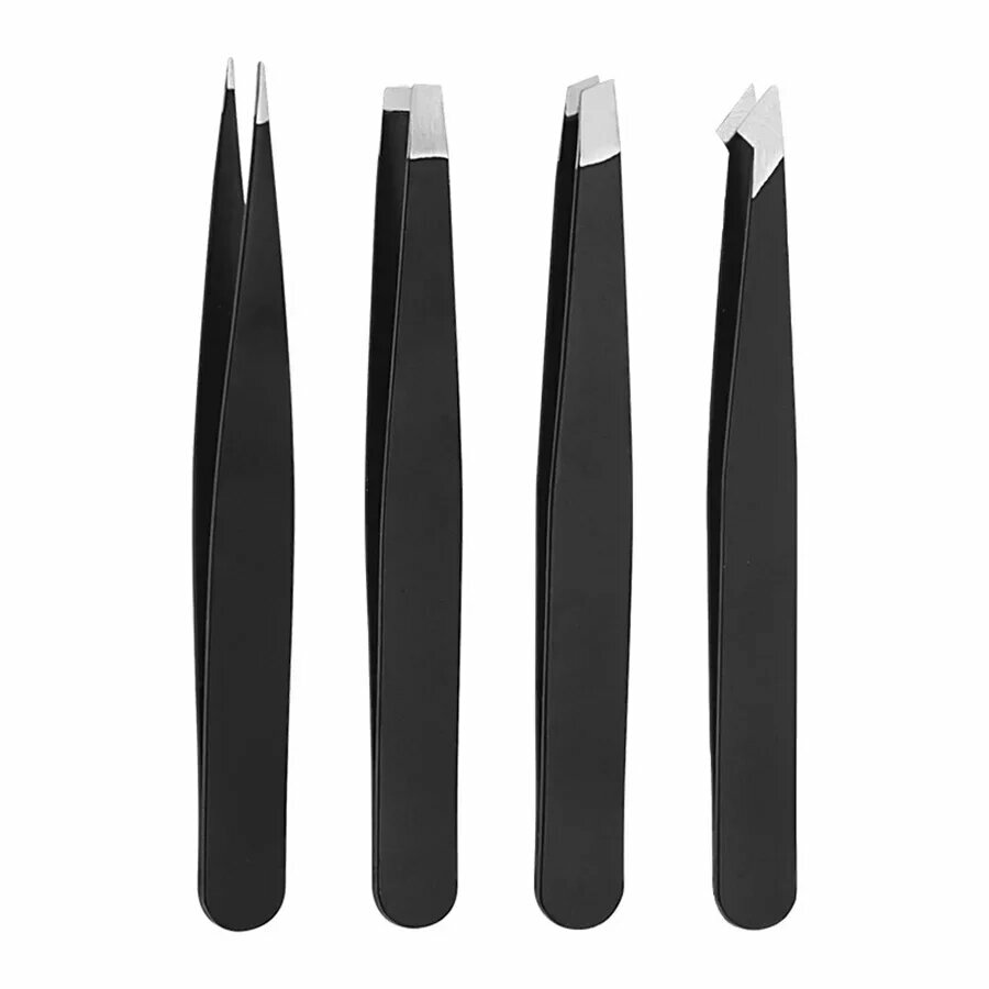 Профессиональный набор пинцетов для бровей 1/4 шт. Black 4 pcs