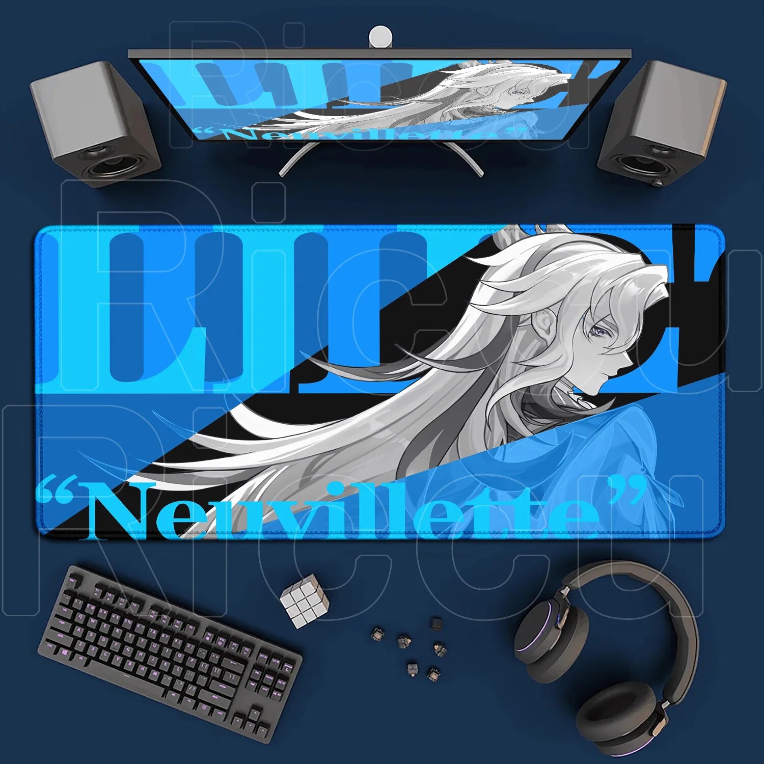 Gaming Mousepad Genshin Impact Neuvillette Riccu Синий, 70x40cm, Genshin 18