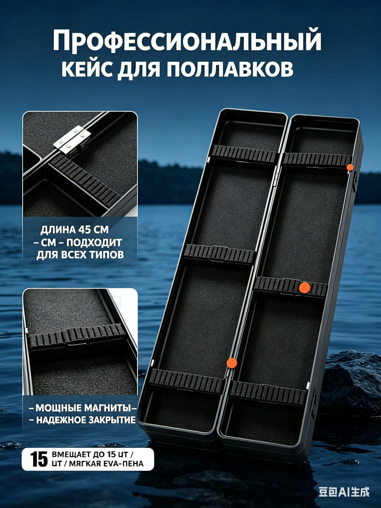 Коробка для поплавков 45 см, профессиональный магнитный пенал-футляр для хранения рыболовных снастей, кейс с мягким основанием из EVA и скрытыми петлями рыболовный кейс EVA бокс магнитный футляр