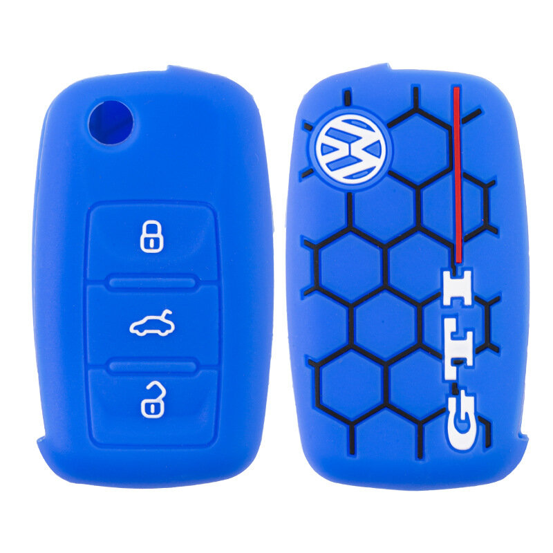 Силиконовый чехол с эмблемой VW GTI для Volkswagen GTI, Polo, Passat, Touran, Tiguan, Bora, темно-голубой цвет,