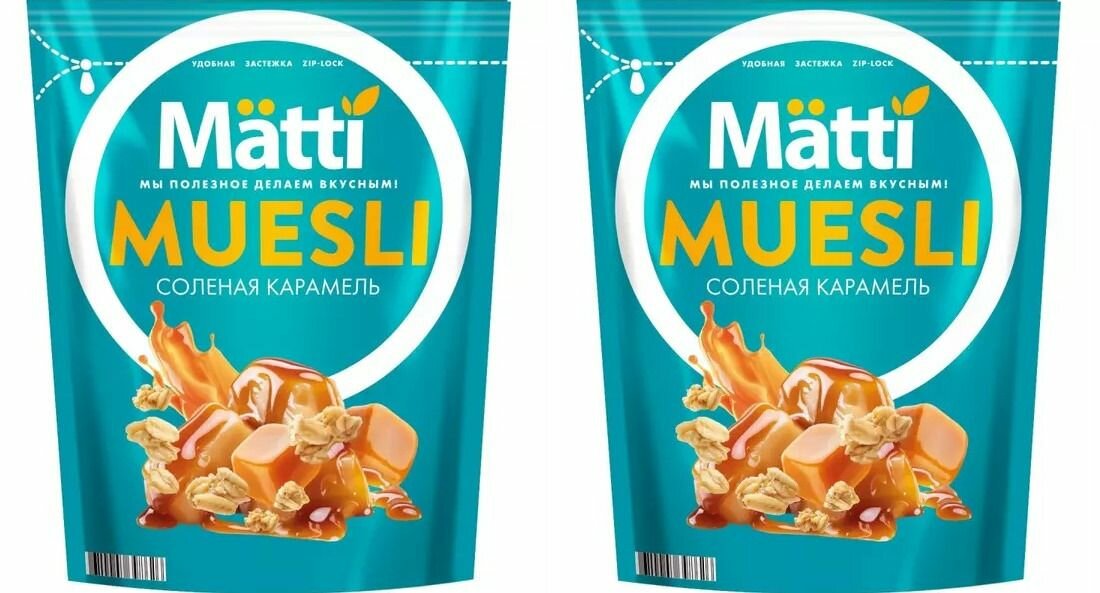 Matti Готовый завтрак Мюсли Соленая карамель, 250 гр, дой-пак, 2 уп
