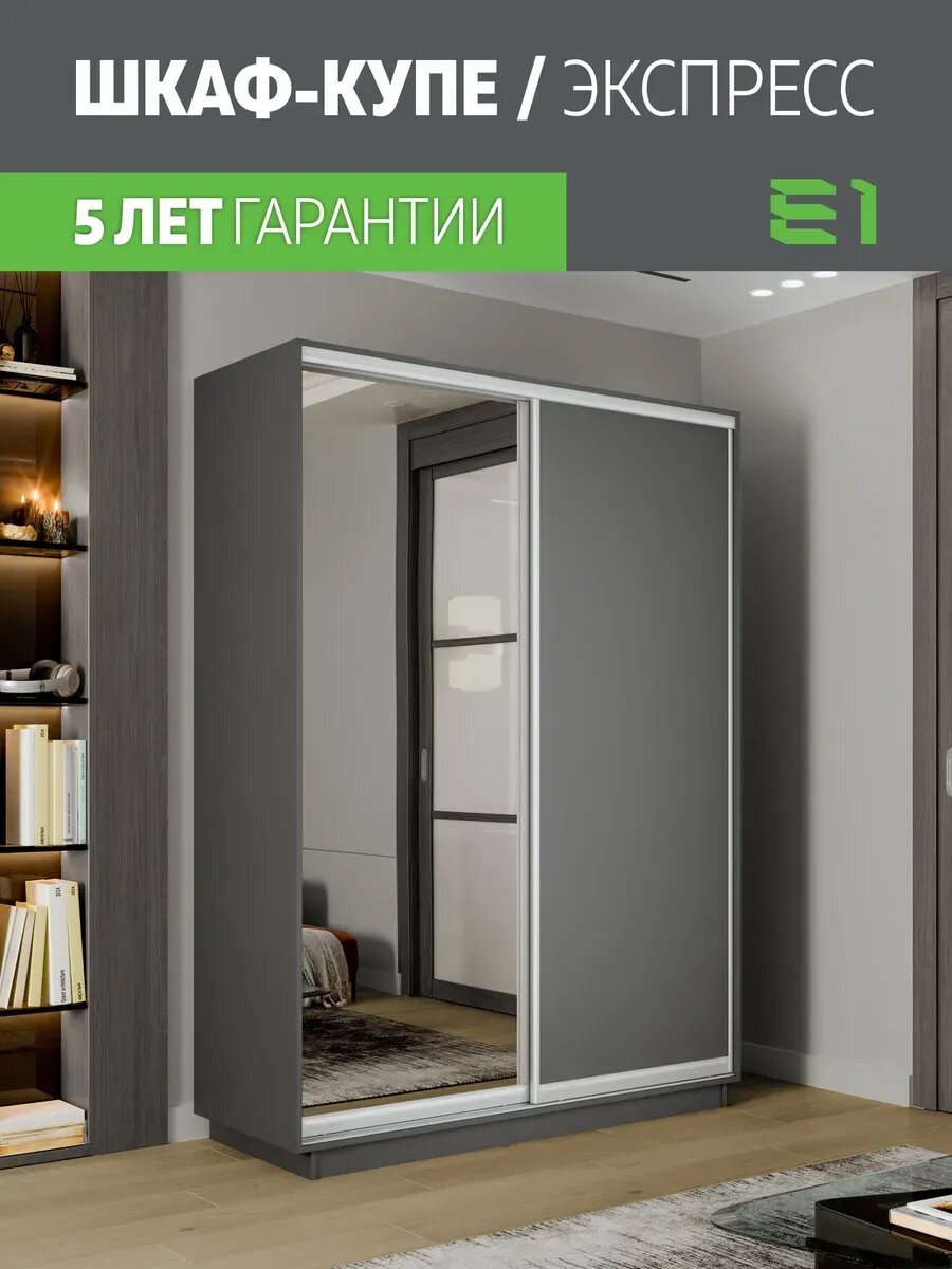 Шкаф-купе Е1 Экспресс двухдверный, лдсп/зеркало, 160х45х240, темно-серый