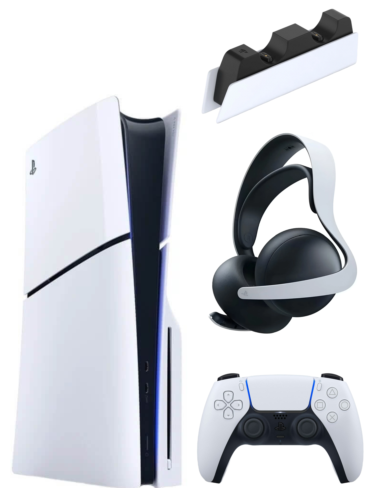 Игровая приставка Sony PS5 Slim Disc Edition 1TB (c дисководом)+зарядная станция и наушники Pulse Elite White