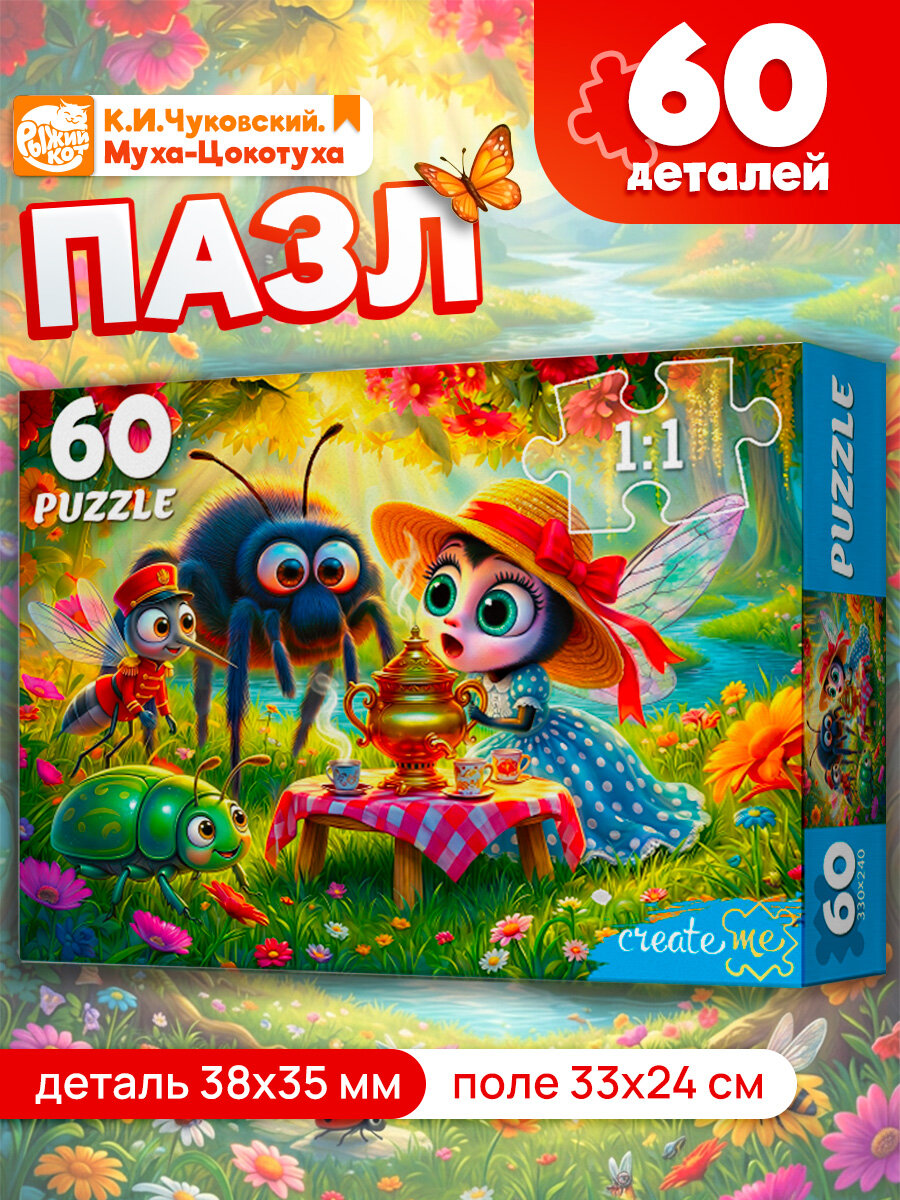 Пазлы 60 элементов "Муха-Цокотуха" Чуковский (Арт. Х60-5057)