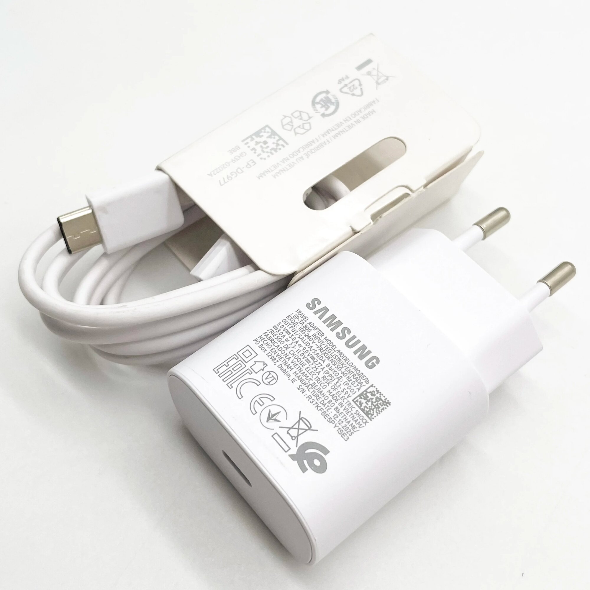 Оригинальное зарядное устройство Samsung 25W Type C с функцией быстрой зарядки для Galaxy A12, A13, A14, A23, F12, F14, A90, S10 5G, A54, Note 10+ с кабелем