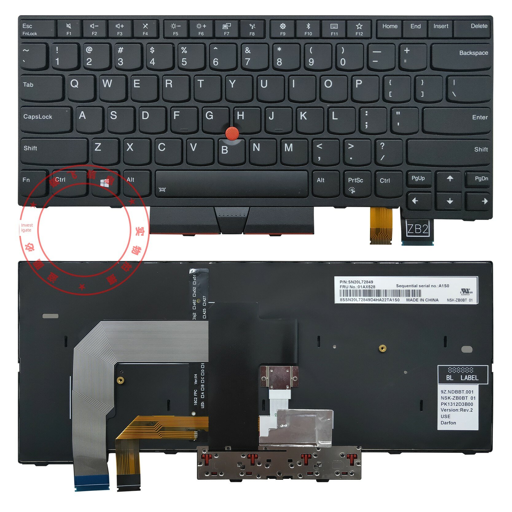 Оригинальная клавиатура для ноутбука Lenovo T470 T480 A485 A475 с подсветкой и трекпоинтом