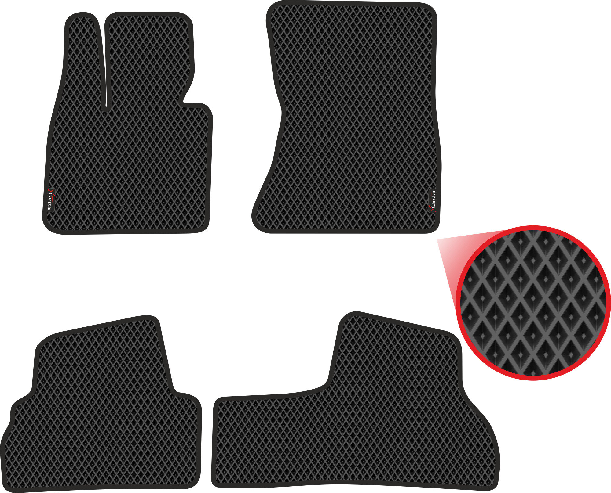 Автомобильные коврики EVA для BMW X5 II E70 (2006-2013), чёрные с чёрным кантом, ячейка - ромб