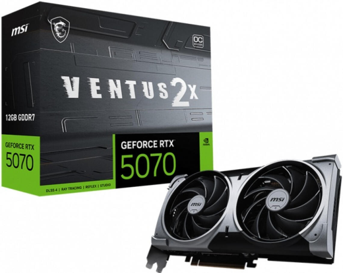 Видеокарта RTX 5070 12Gb MSI VENTUS 2X OC, NVIDIA Blackwell с 6144 ядрами CUDA, 2 вертушки