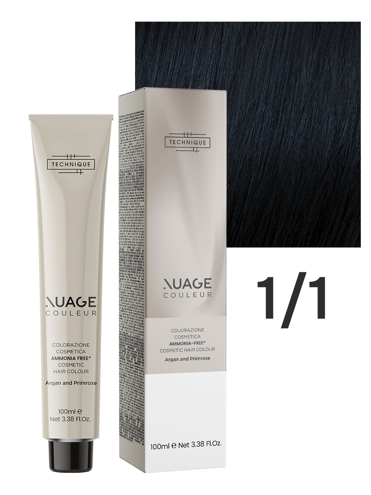 Крем - краска для волос профессиональная без аммиака Technique Nuage Ammonia Free Hair Color Cream 1.1 Иссиня-черный, 100 мл