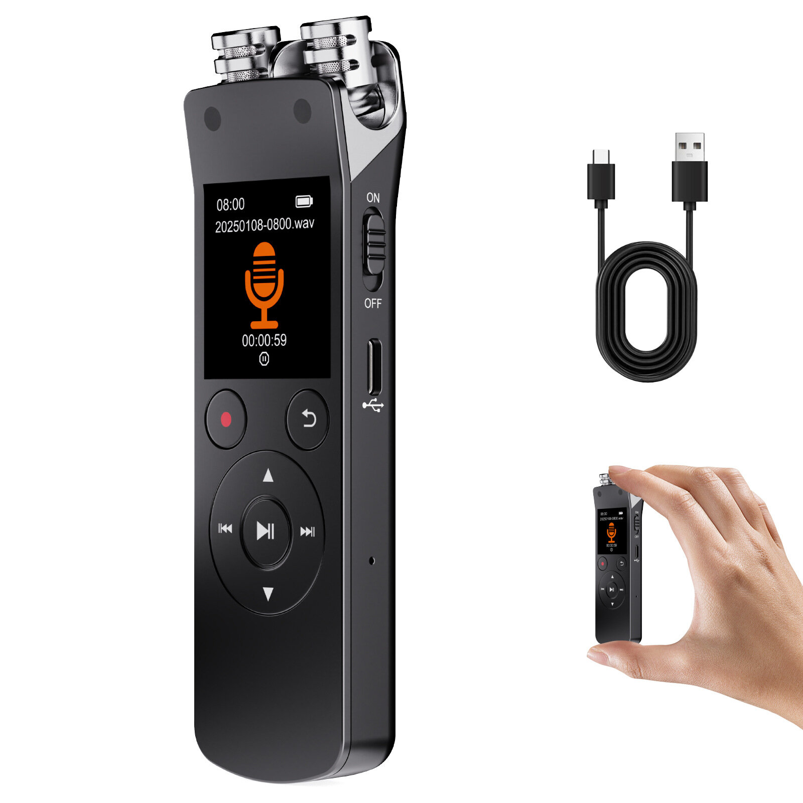 Профессиональный диктофон – шумоподавление, 128 ГБ, Bluetooth