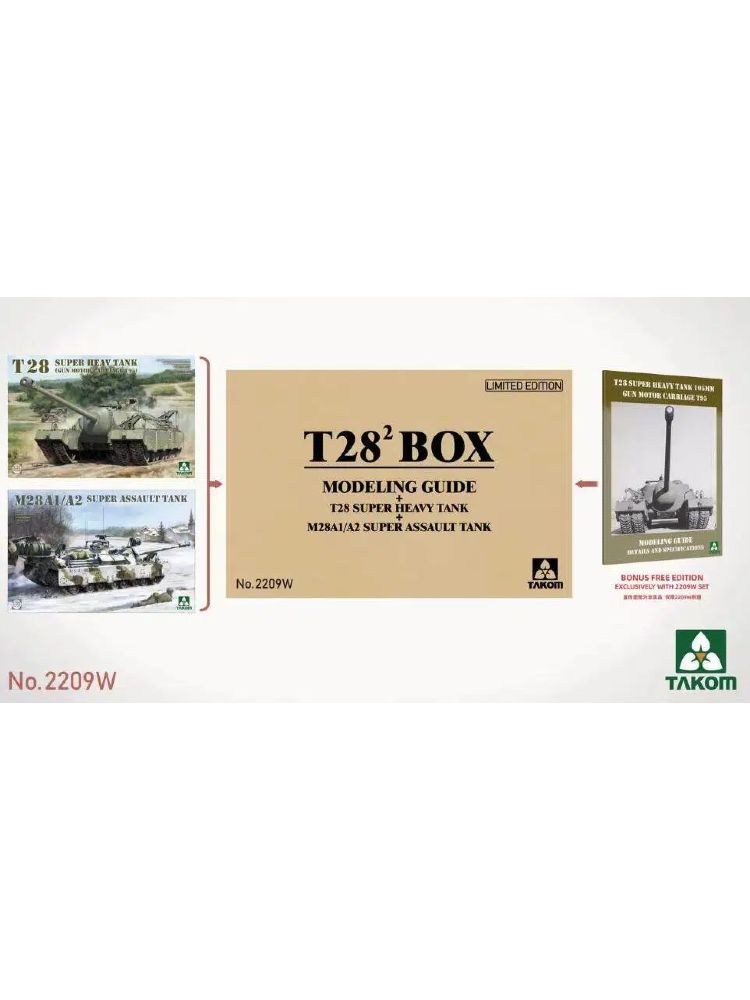 TAKOM 2209W 1/35 T28*2 BOX(2209+2210+Modeling Guidebook) Tank Kit Limited Version Сборная модель