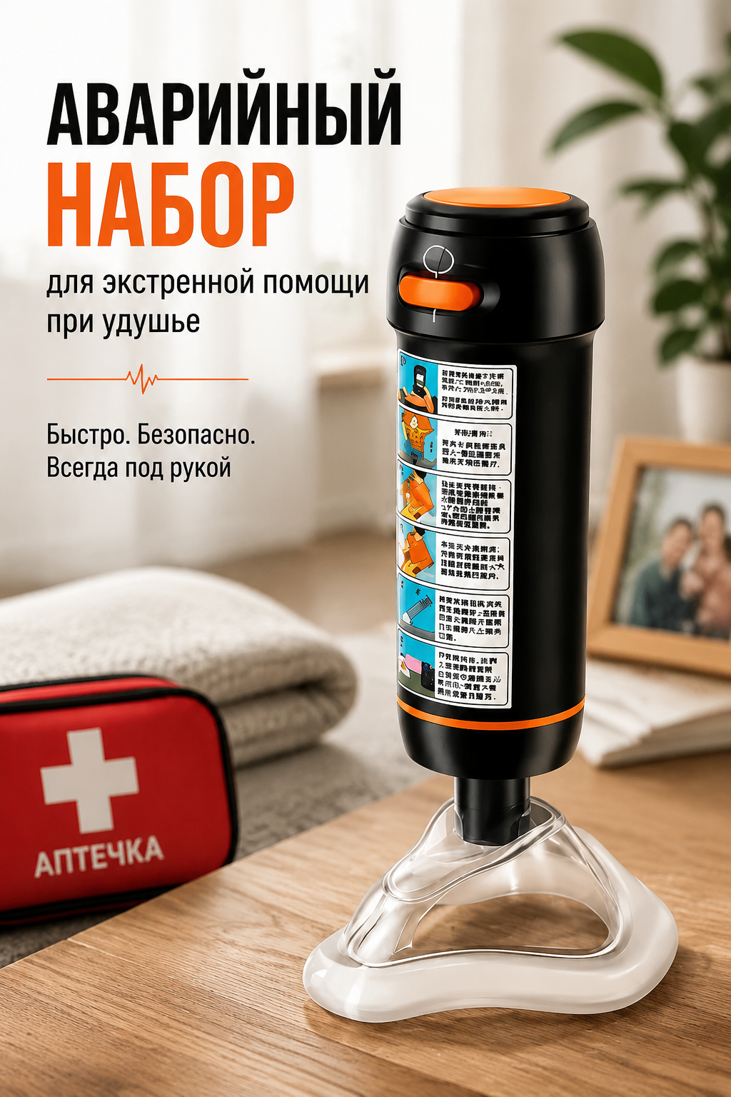 Аварийный набор для экстренной помощи при удушье, черный матовый