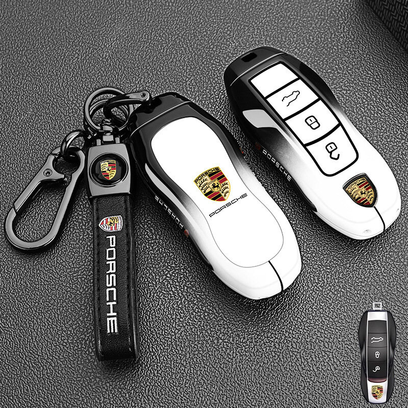 Ключевой чехол Porsche B Style с кожаной застежкой, черный для мужчин, совместимый с Cayenne Macan Panamera 911 Taycan