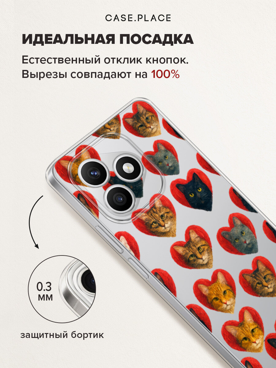 Чехол на Honor X8d / Хонор X8d с принтом Котики в сердечках паттерн — фото 1