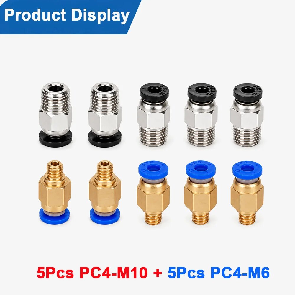 Пневматические соединители PC4 M6 M10 для 3D-принтеров набор из 10 шт. 10pcs Mixed Size